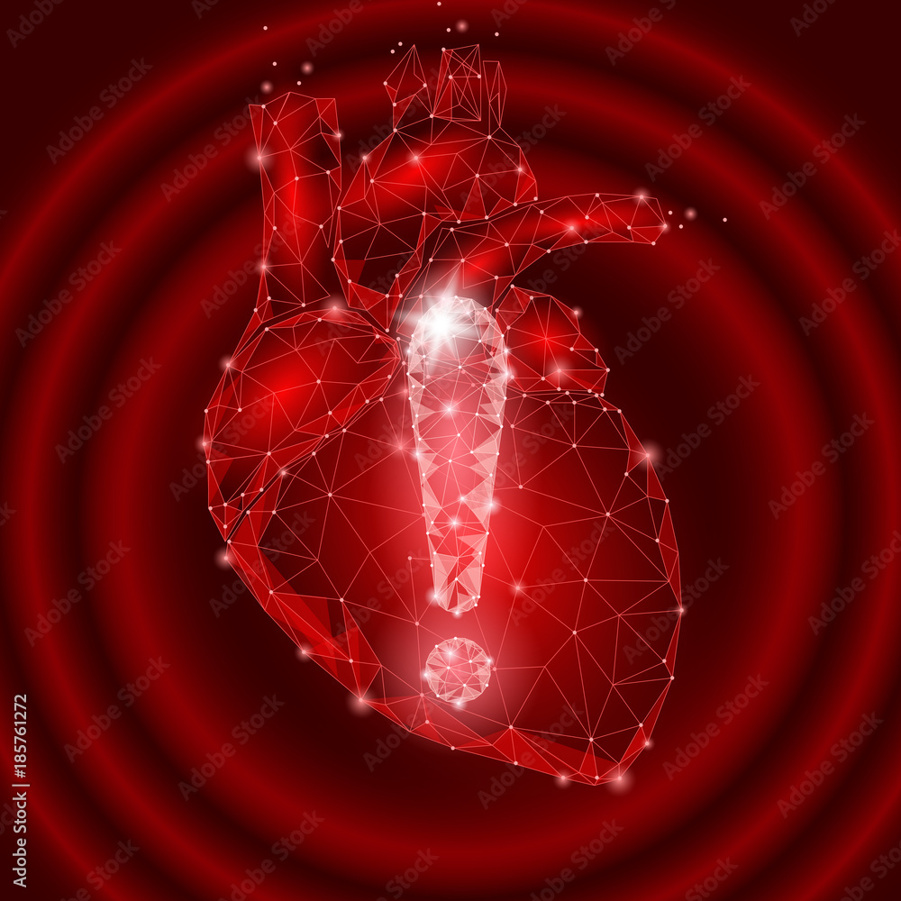 Attention health warning exclamation point heart low poly. Alert ...