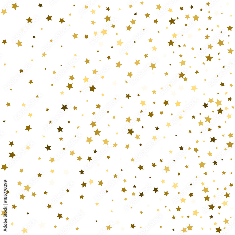 Gold glitter Confetti stars background. Scatter on bottom made of gold ...