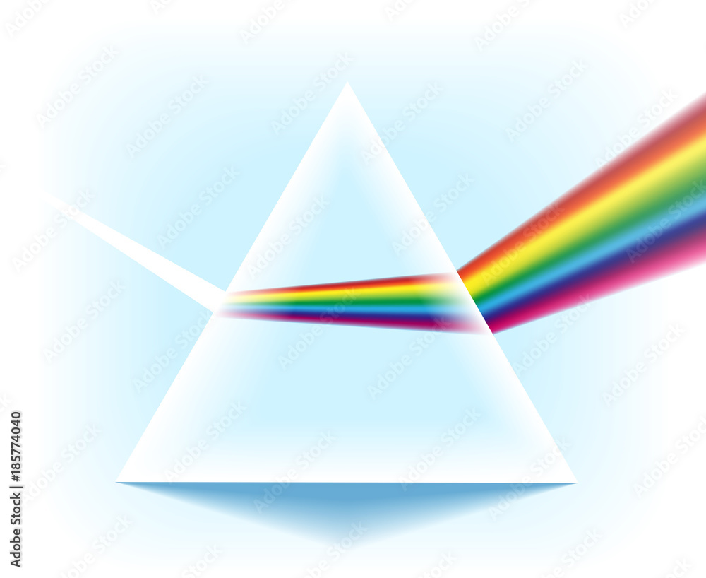 Spectrum prism. Glass triangular pyramid with optical light dispersion ...