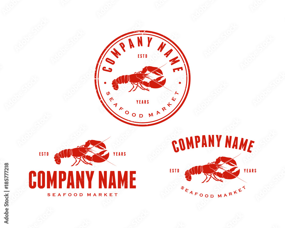 Red Lobster Food Vector Animal Vintage Logo Company Symbol Set for ...