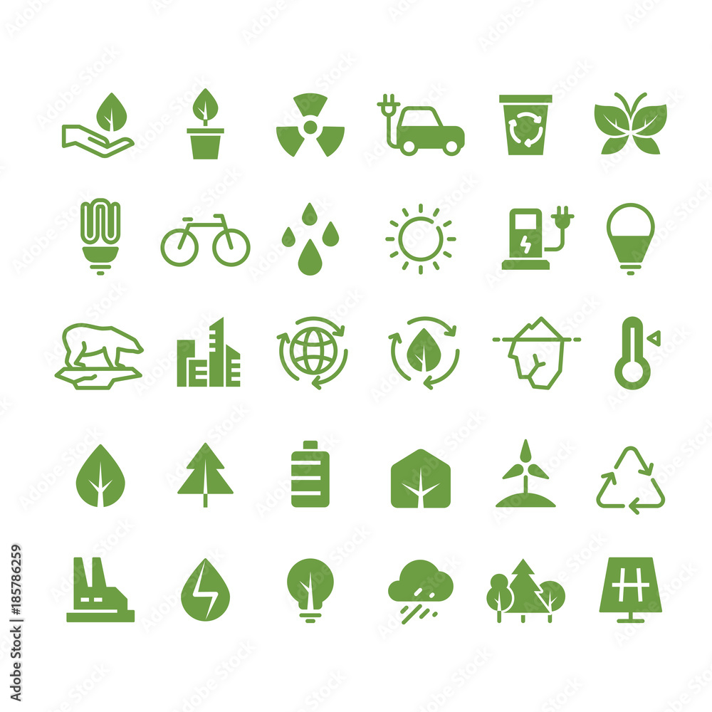 Green ecology vector icons. Clean environment, recycling process and ...