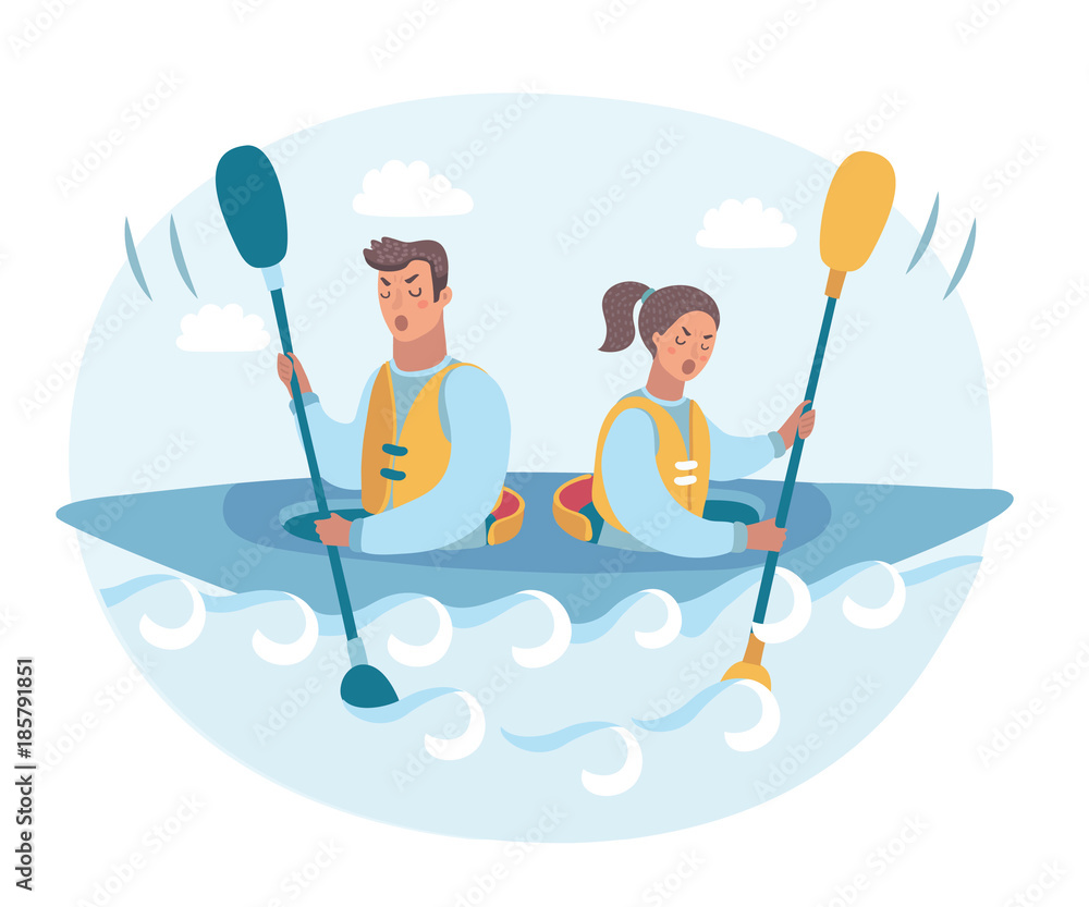 Conflict Of Interest couple Man Rowing In Different Directions Stock ...