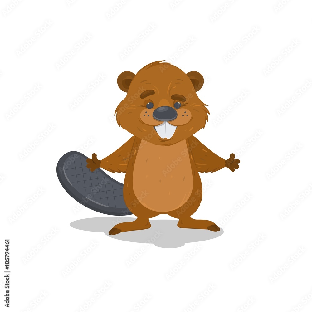 Cute cartoon vector beaver waving with his hands. Stock Vector | Adobe ...