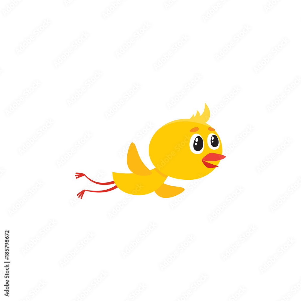 Vecteur Stock Cute baby chicken character flying, flapping wings ...