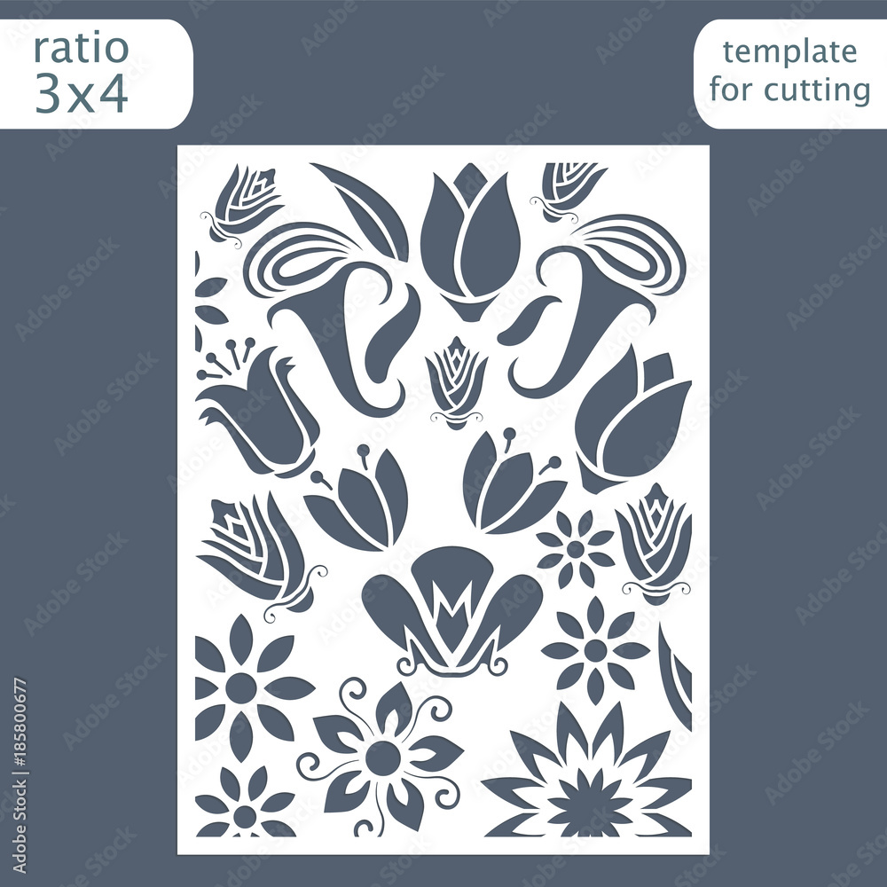 Laser cut wedding invitation card template. Cut out the paper card with ...