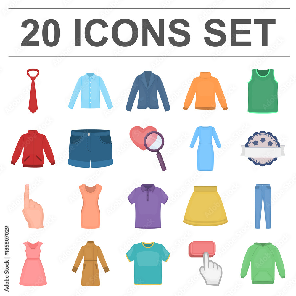 Different kinds of clothes cartoon icons in set collection for design ...