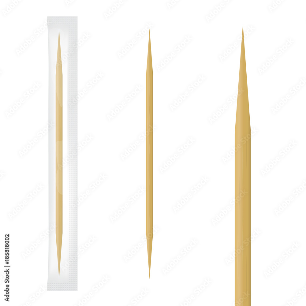 Realistic wooden toothpick in transparent individual package. Vector ...