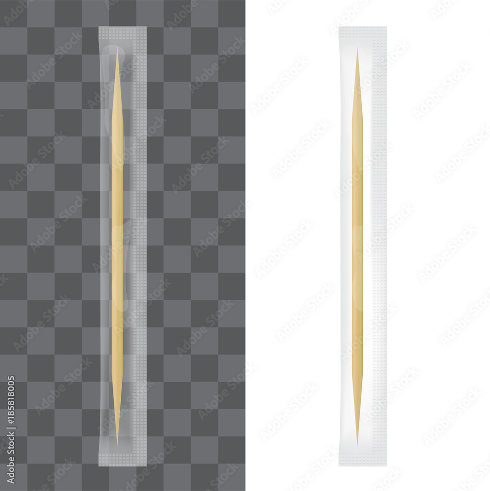 Realistic wooden toothpick in transparent individual package. Vector ...
