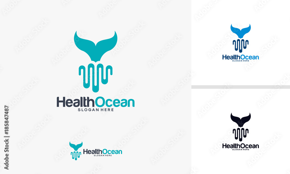 Health Ocean logo designs concept, Whale and Pulse logo designs ...