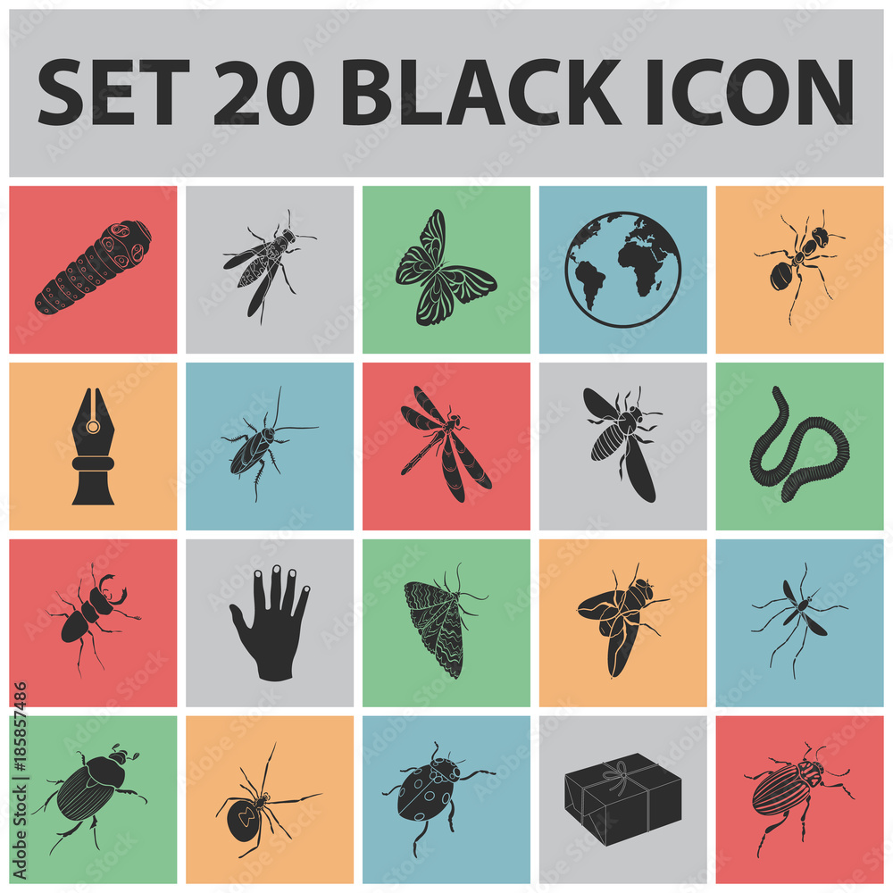 Different kinds of insects black icons in set collection for design ...