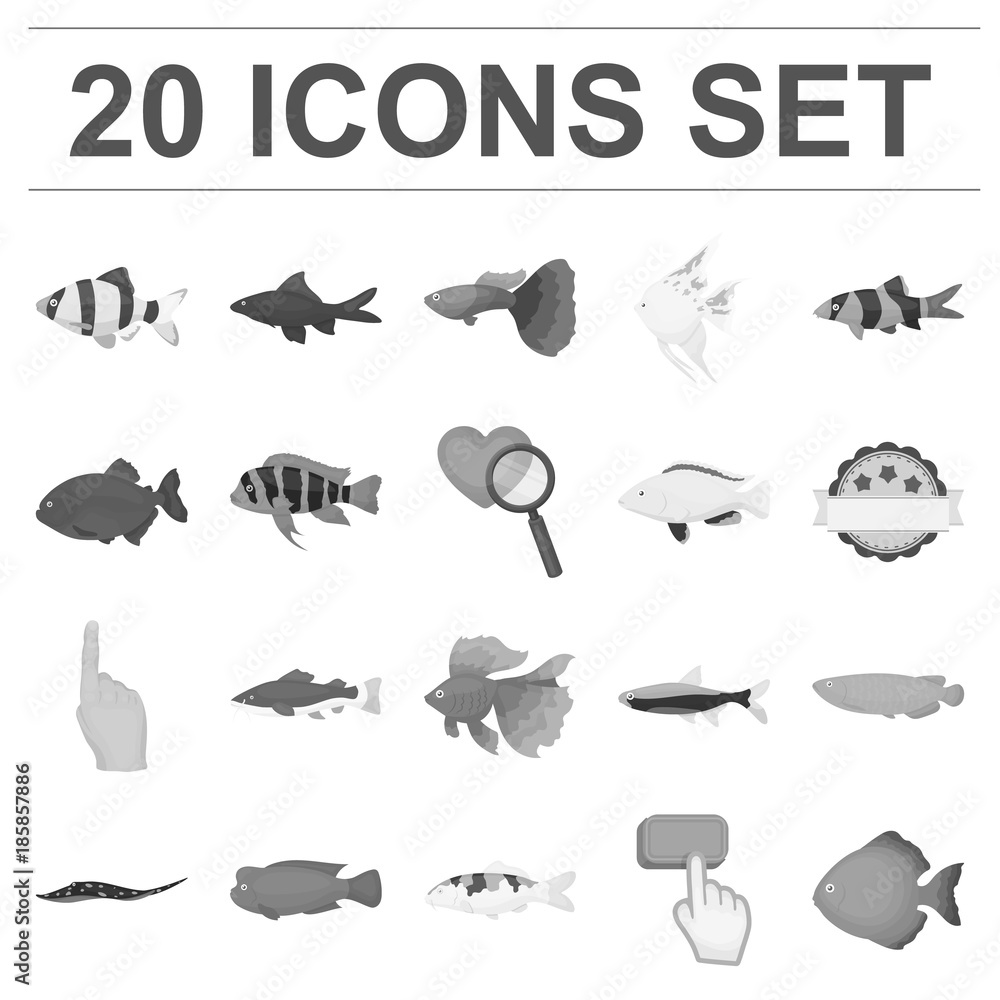 Different types of fish monochrome icons in set collection for design ...