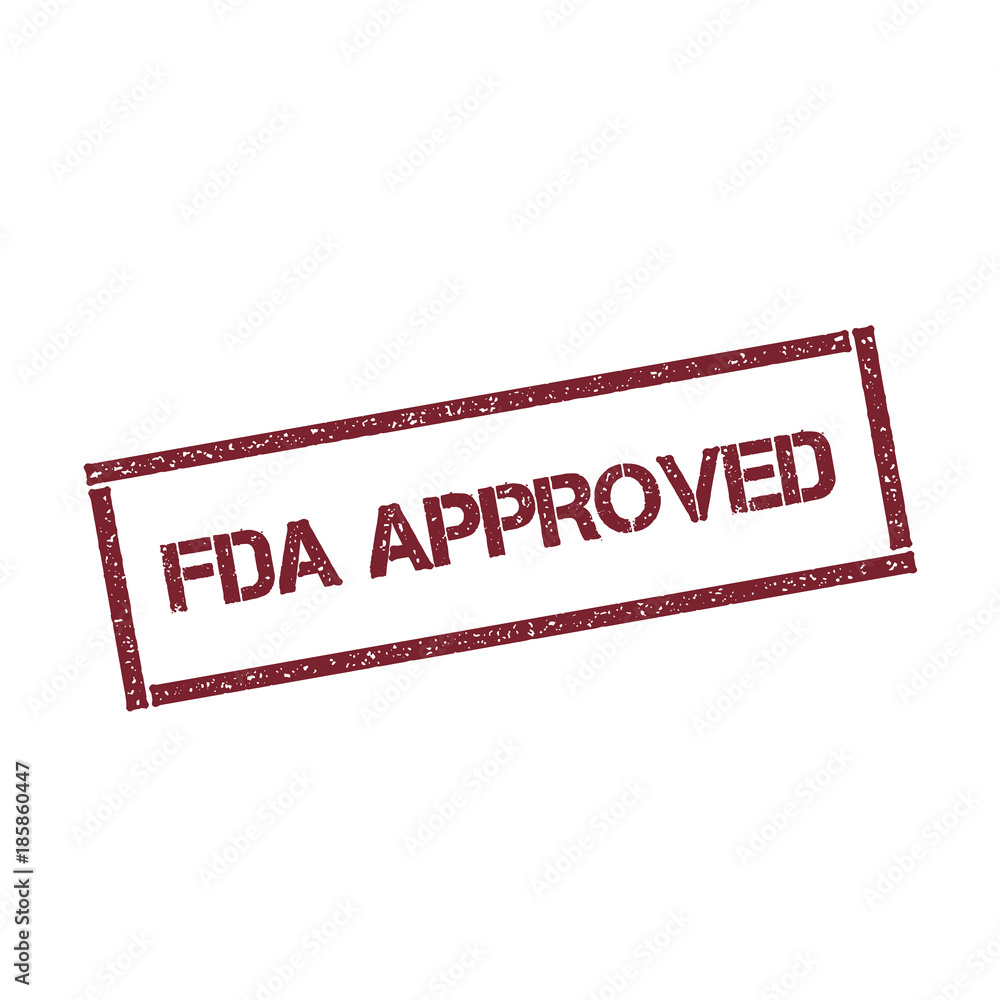FDA Approved rectangular stamp. Textured red seal with text isolated on ...