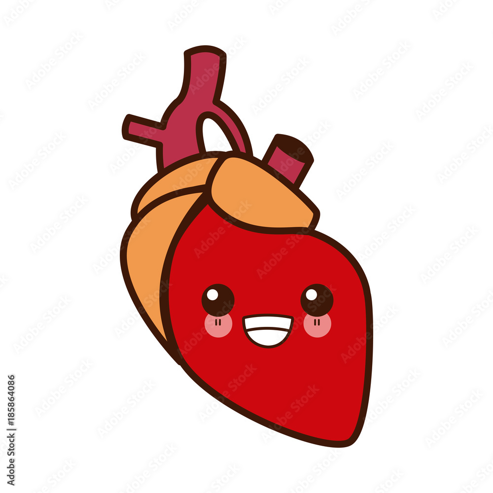 Human heart symbol cute kawaii cartoon vector illustration Stock Vector ...