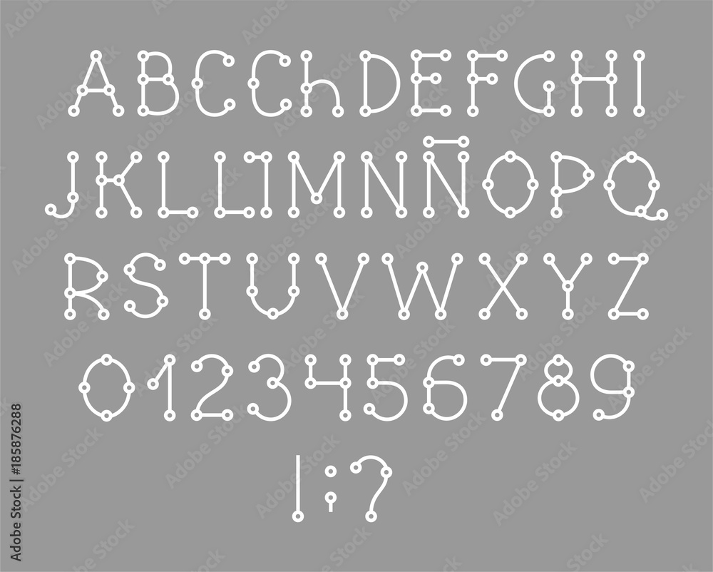 Spanish alphabet, font, Schema, white, vector. Capital letters and ...