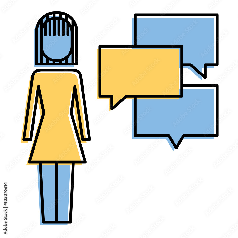 pictogram woman standing with speech bubbles communication vector ...
