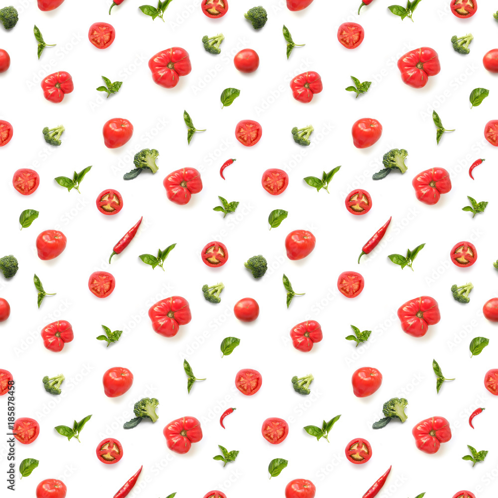 Food texture. Seamless pattern of fresh vegetable slices isolated on ...