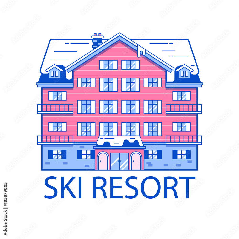 Abstract spa and ski resort emblem in line art design. Monoline winter ...
