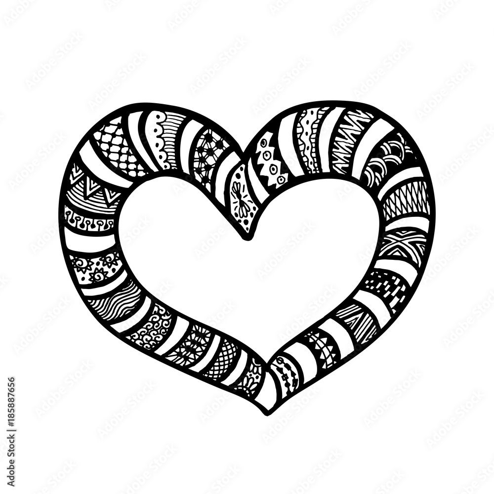 Vector illustration of doodle hand drawn hearts. Coloring page book for ...