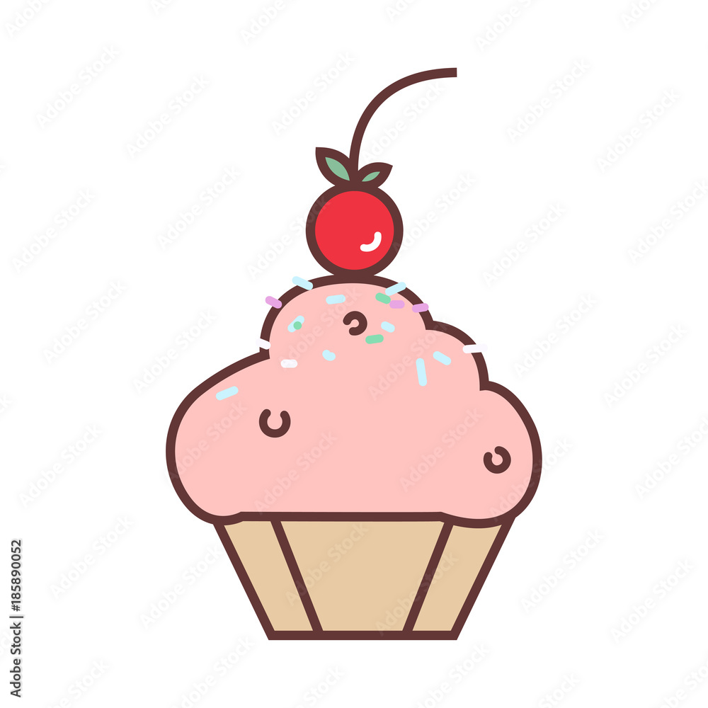 Cute cupcake icon in flat style isolated on white background. Vector ...
