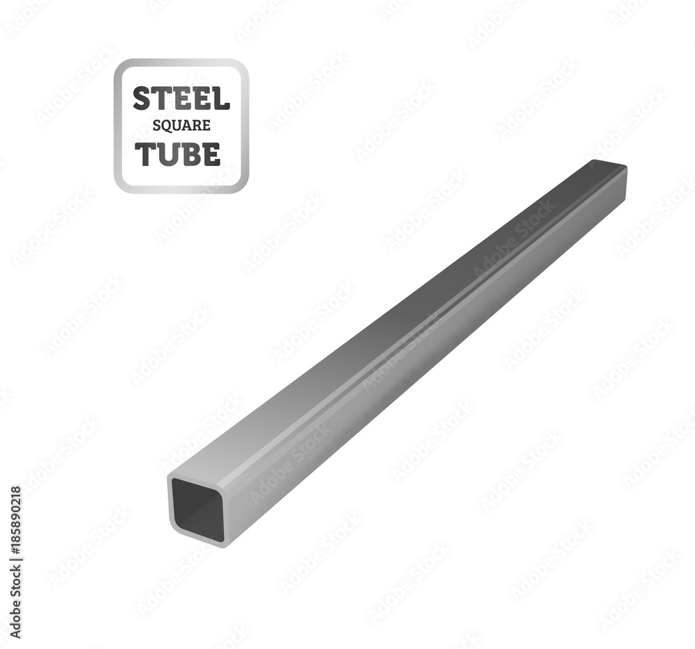 Steel square tube. Metalwork logo. Vector realistic illustration Stock ...