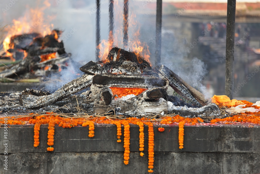 Cremation near Pashupatinath temple in Kathmandu, Nepal Stock Photo ...