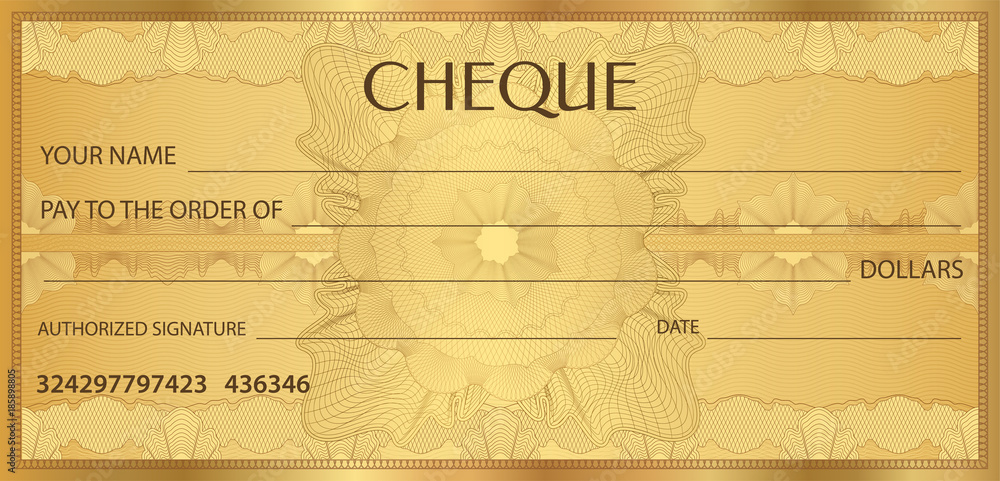 Check (cheque), Chequebook template. Guilloche pattern with watermark ...