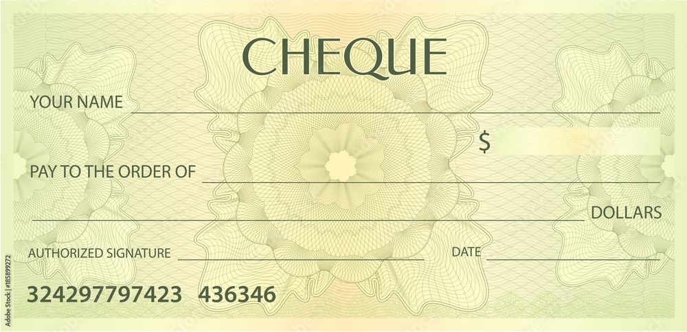 Check (cheque), Chequebook template. Guilloche pattern with watermark ...