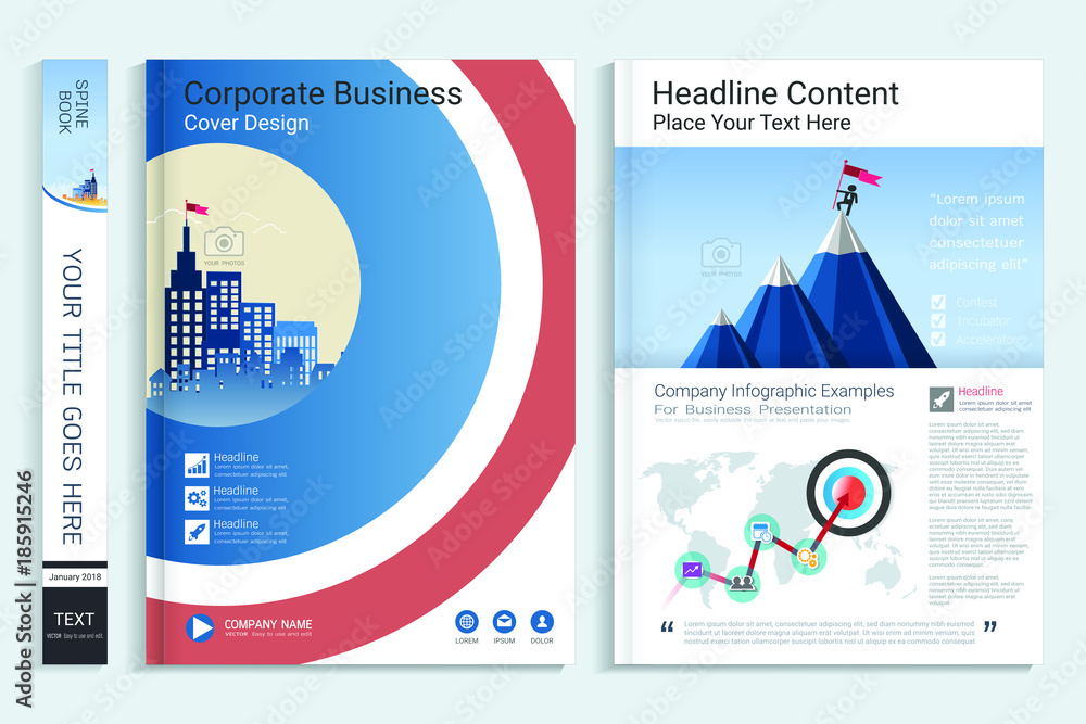 Cover book design template with business infographics data report chart ...