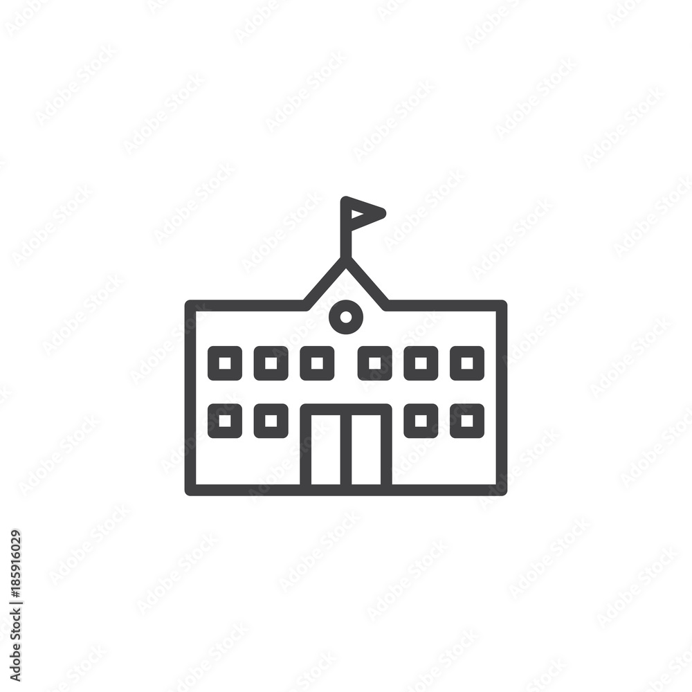 School building line icon, outline vector sign, linear style pictogram ...