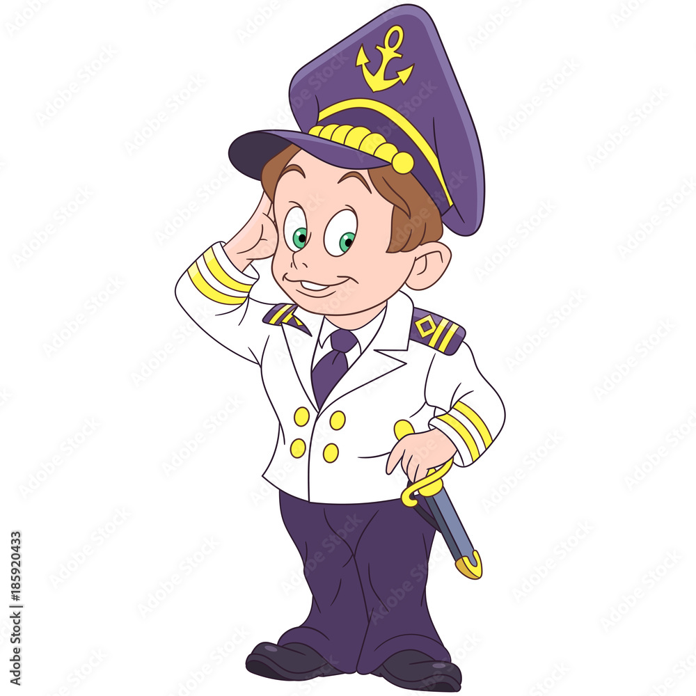 Kids in Professions. Cartoon marine captain, navy sailor. Design for ...