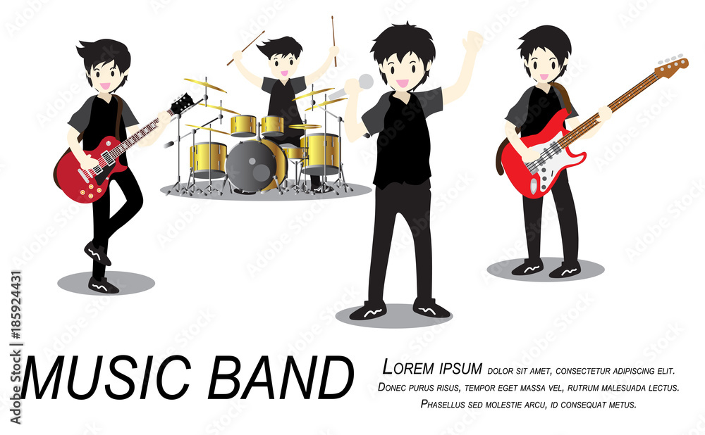 Musicians rock group ,Play guitar,Singer, guitarist, drummer, solo ...