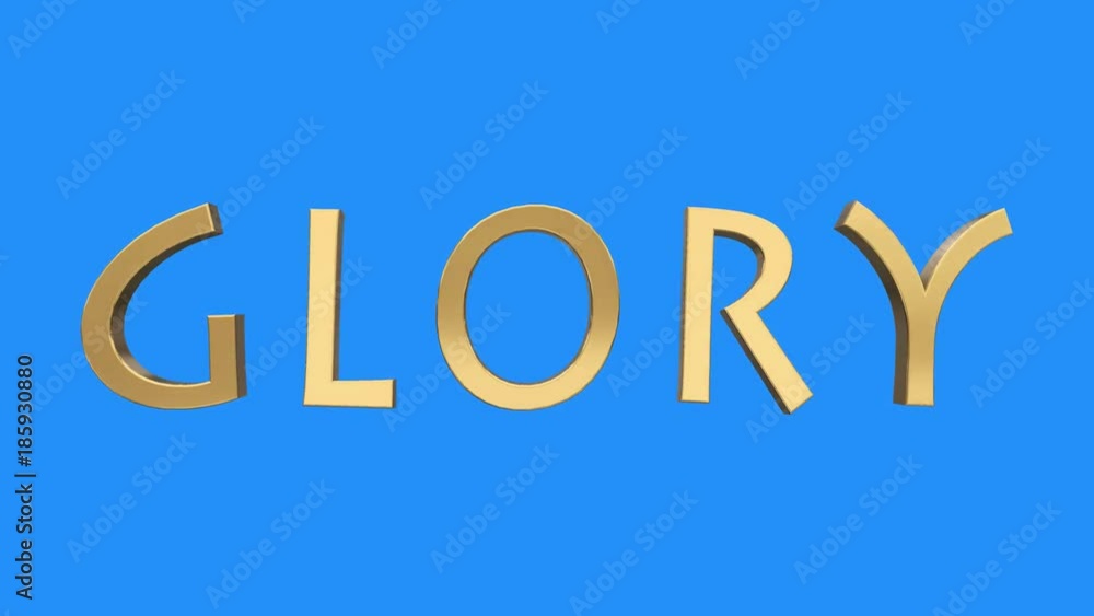 golden GLORY word gathering from letters parts spin animation on blue ...