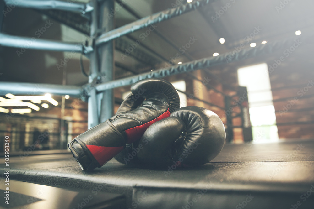boxing glove on boxing ring in gym Stock Photo | Adobe Stock