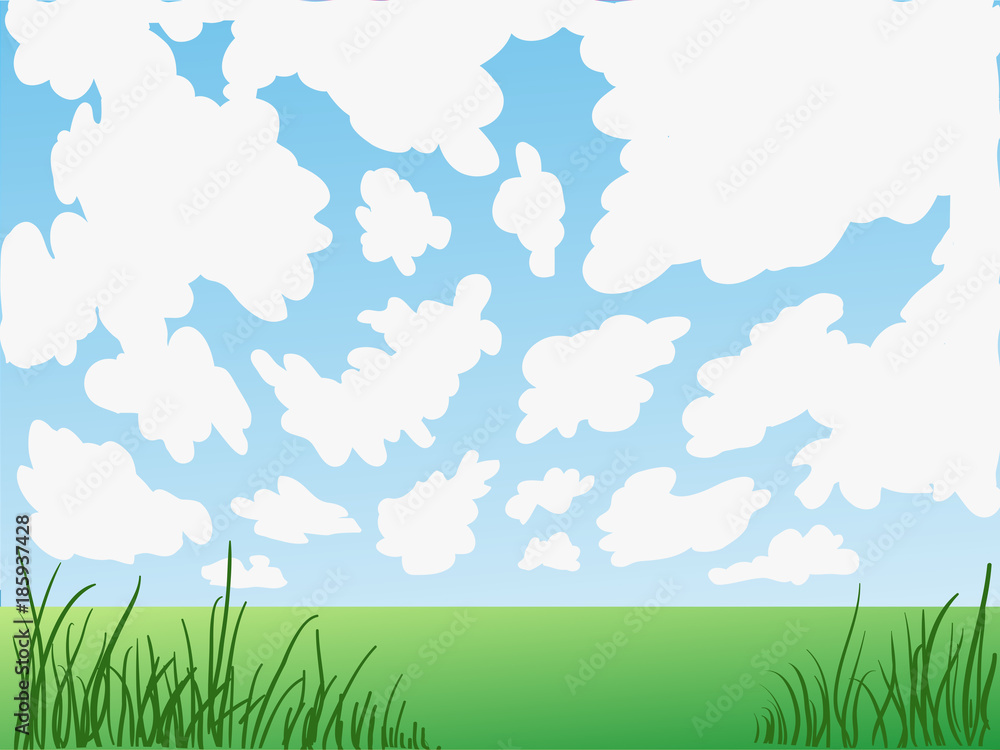 Vector cartoon background - field landscape - sky and clouds Stock ...