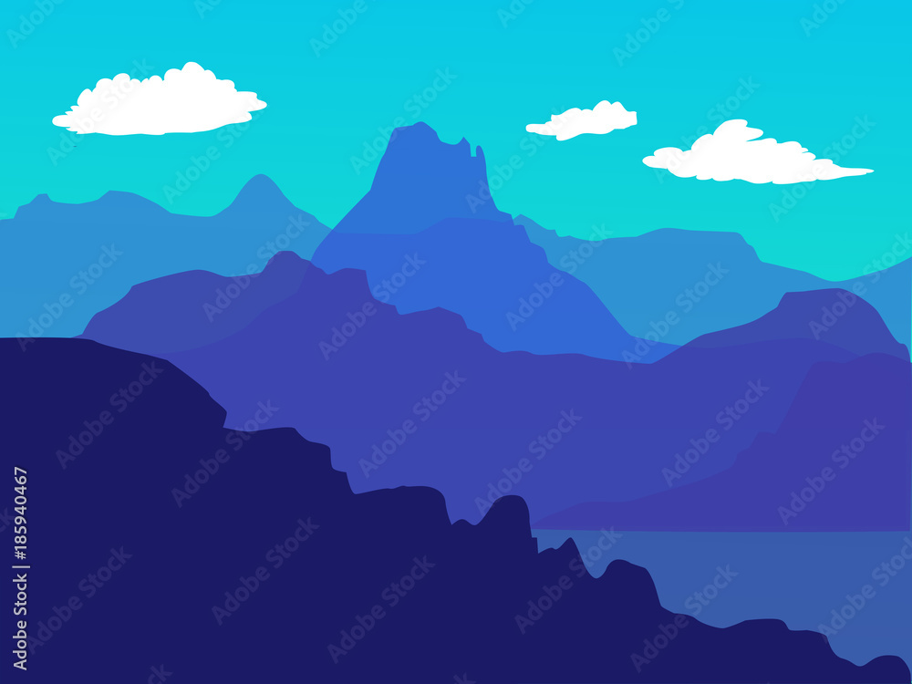 Vector blue landscape with mountains - for card, background, banner ...
