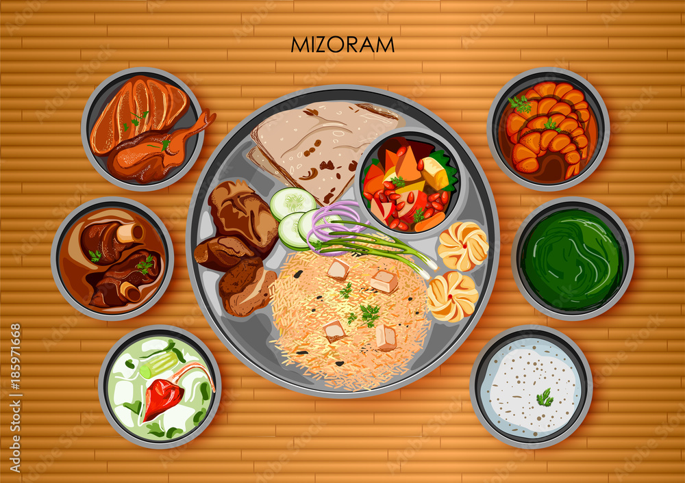 Traditional Mizorami cuisine and food meal thali of Mizoram India Stock ...