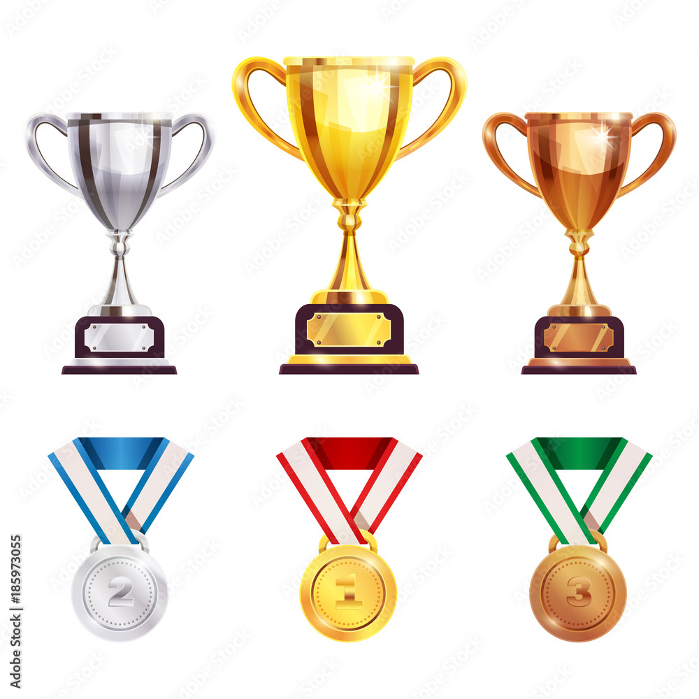 Award Trophy Medal Realistic Set Stock Vector | Adobe Stock