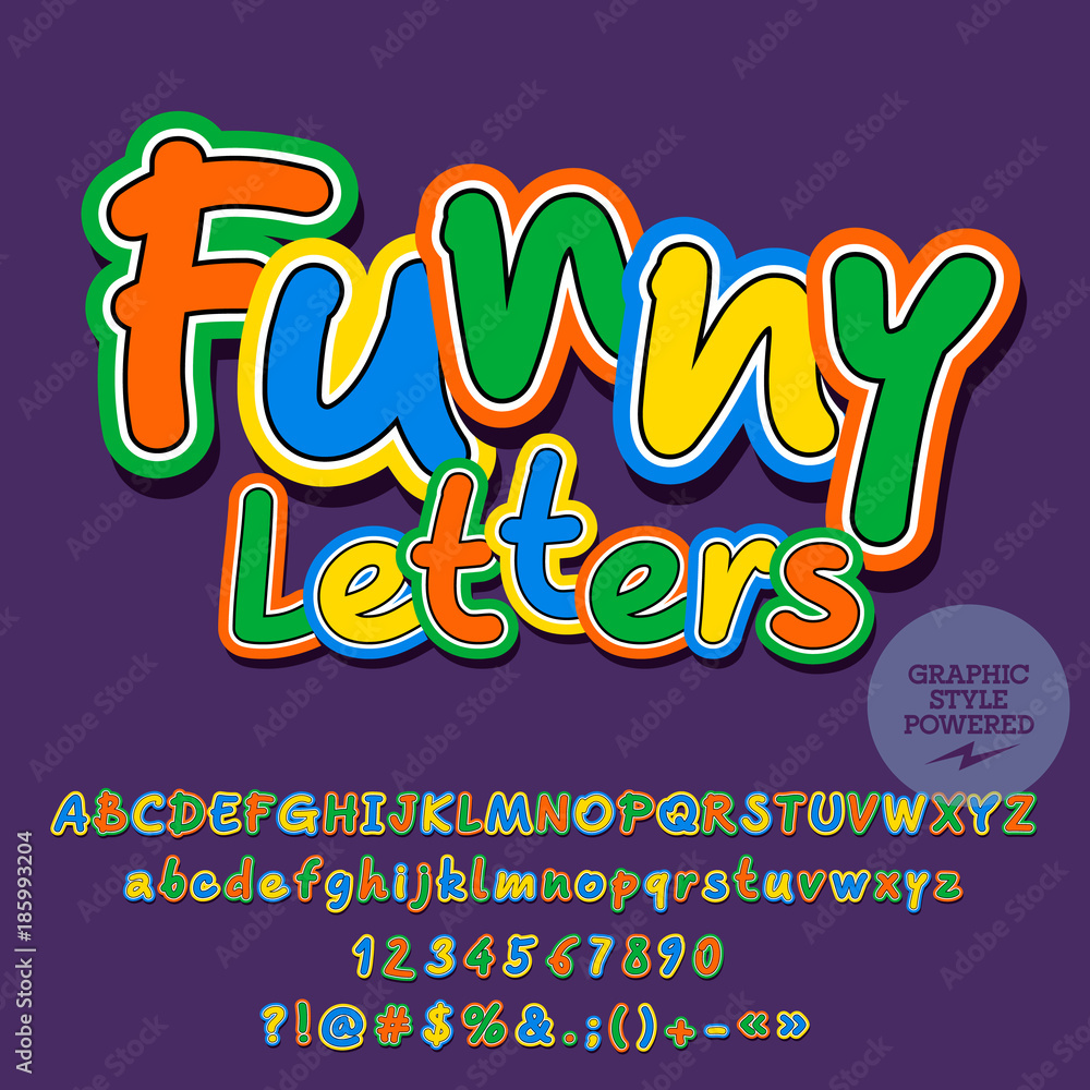 Vector childish set of Alphabet with playful text Funny Letters. Cute ...