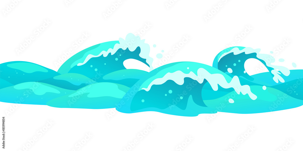 Vector flat background illustration of water waves isolated on white ...