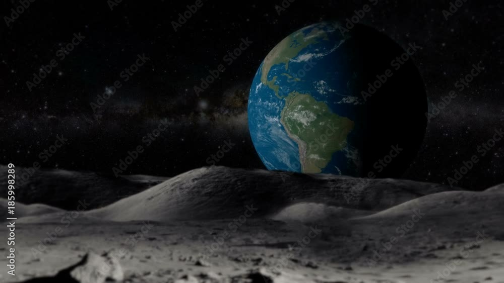 Planet Earth From Moon Surface Zoom Out. Computer generated moon ...