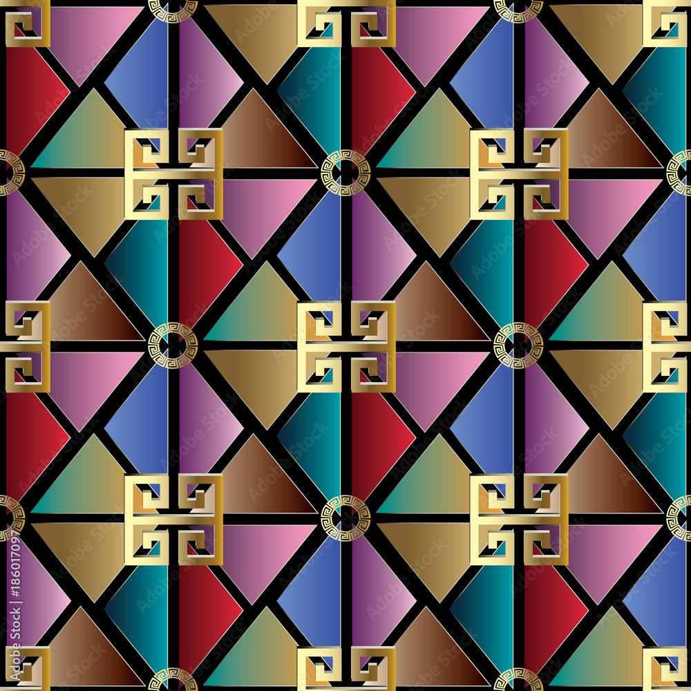 Colorful geometric meander vector seamless pattern. Geometry 3d ...