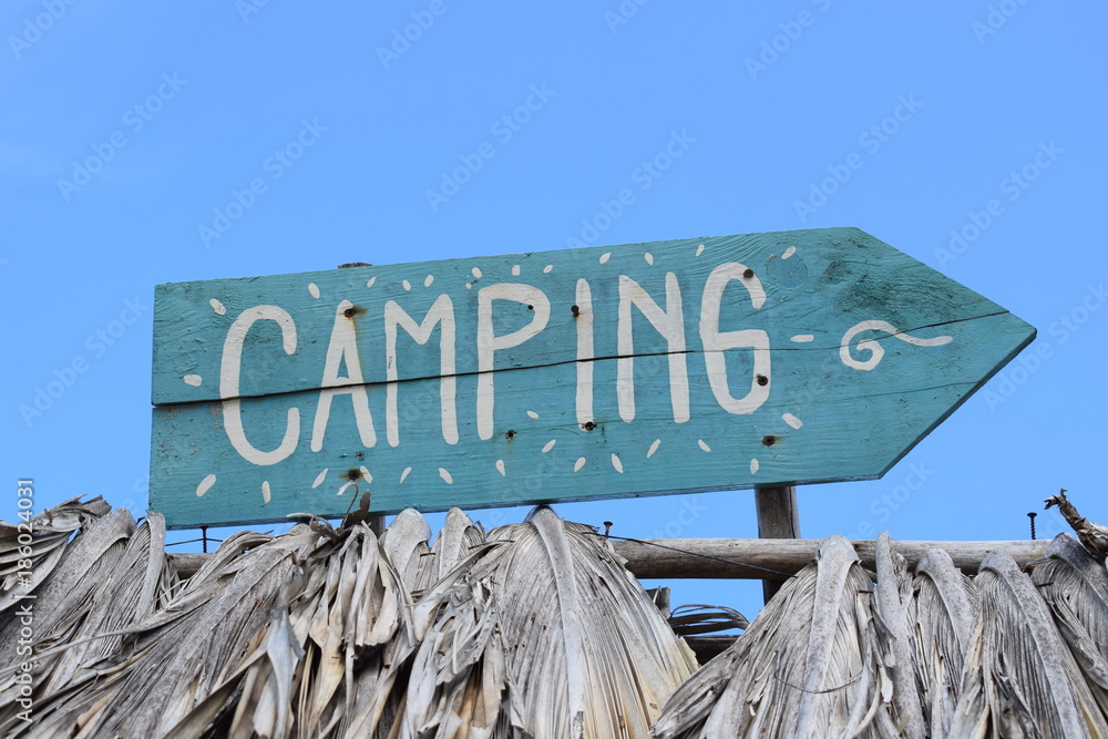 Blue handmade handwritten painted vintage camping sign made out of wood ...