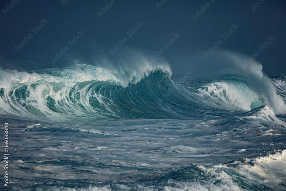 Huge waves crashing in ocean. Seascape environment background. Water ...