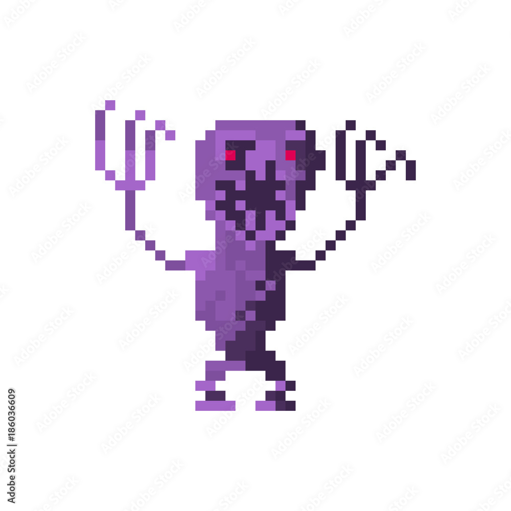 Pixel character scary alien monster for games and web sites Stock ...