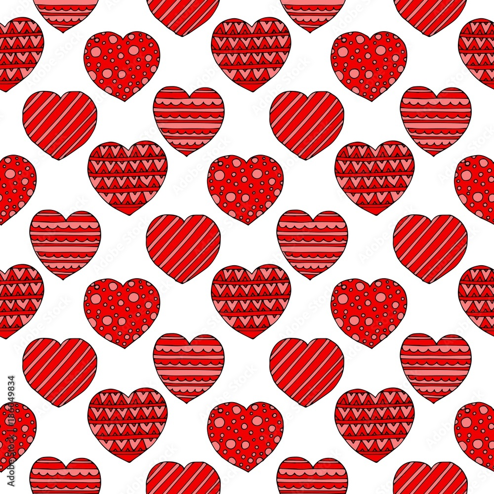 Red doodle hearts seamless pattern wallpaper background drawing, vector ...