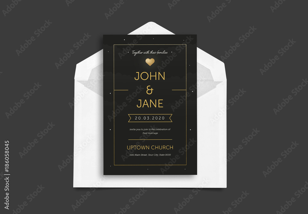 Night Wedding Invitation Layout with Gold Elements Stock Template ...