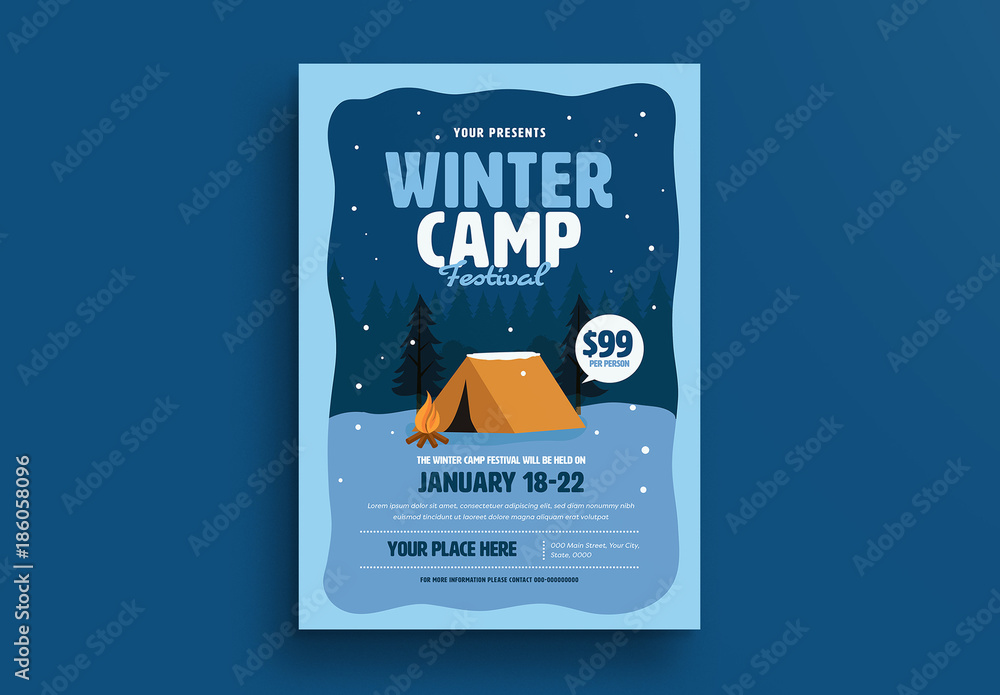 Winter Camp Flyer Layout Stock Template | Adobe Stock