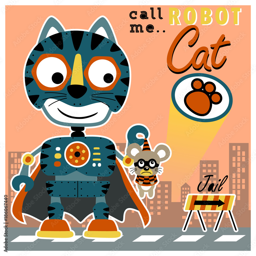 Cat robot cartoon in action Stock Vector | Adobe Stock