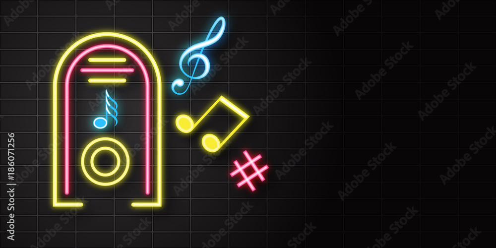 Vector realistic isolated neon sign of jukebox for decoration and ...