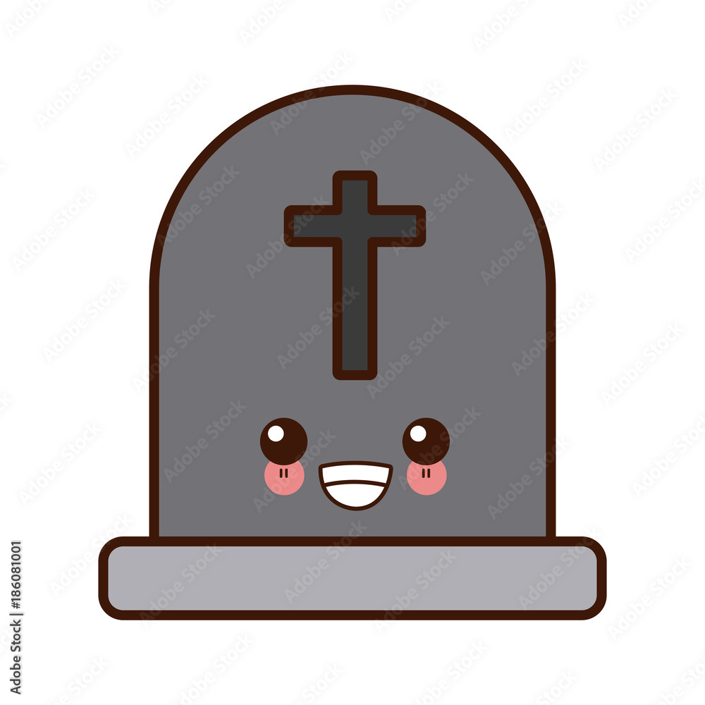 Cemetery tombstone isolated cute kawaii cartoon vector illustration ...